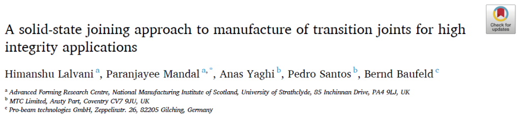 A solid-state joining approach to manufacture of transition joints for ...